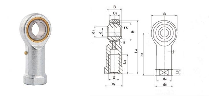 PHS25 Rod End (Size:25x60x124mm), PHS25 bearing 25x60x124 - Hubei Parts ...