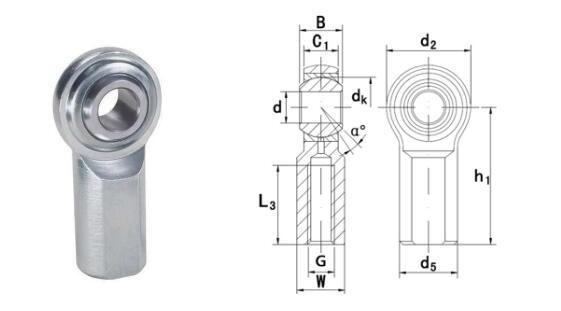 JF8 Rod End (Bore Dia:12.7mm), JF8 bearing 12.7x33.32x53.98 - Hubei ...